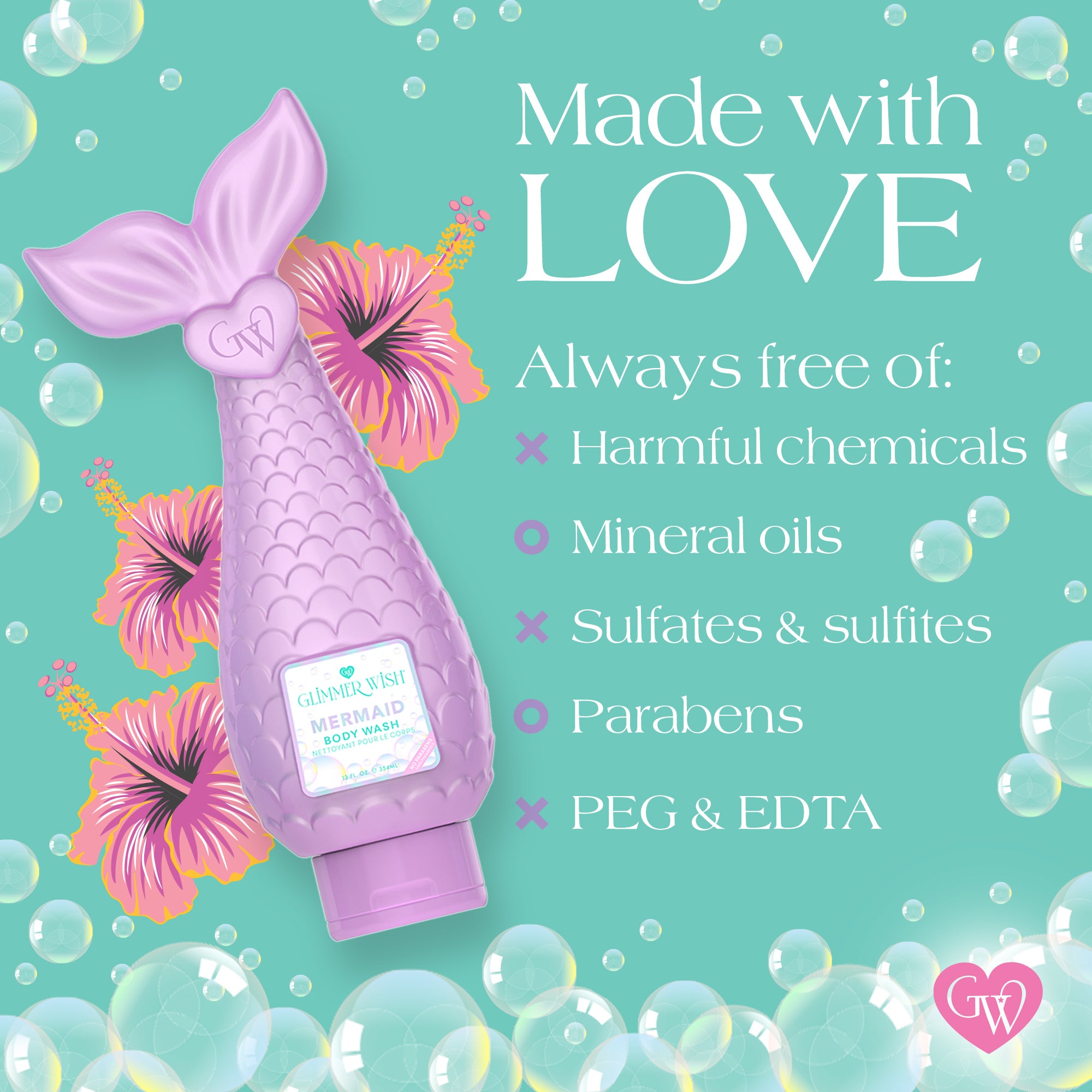 Mermaid Body Wash 12oz Paraben Free Glimmer Wish