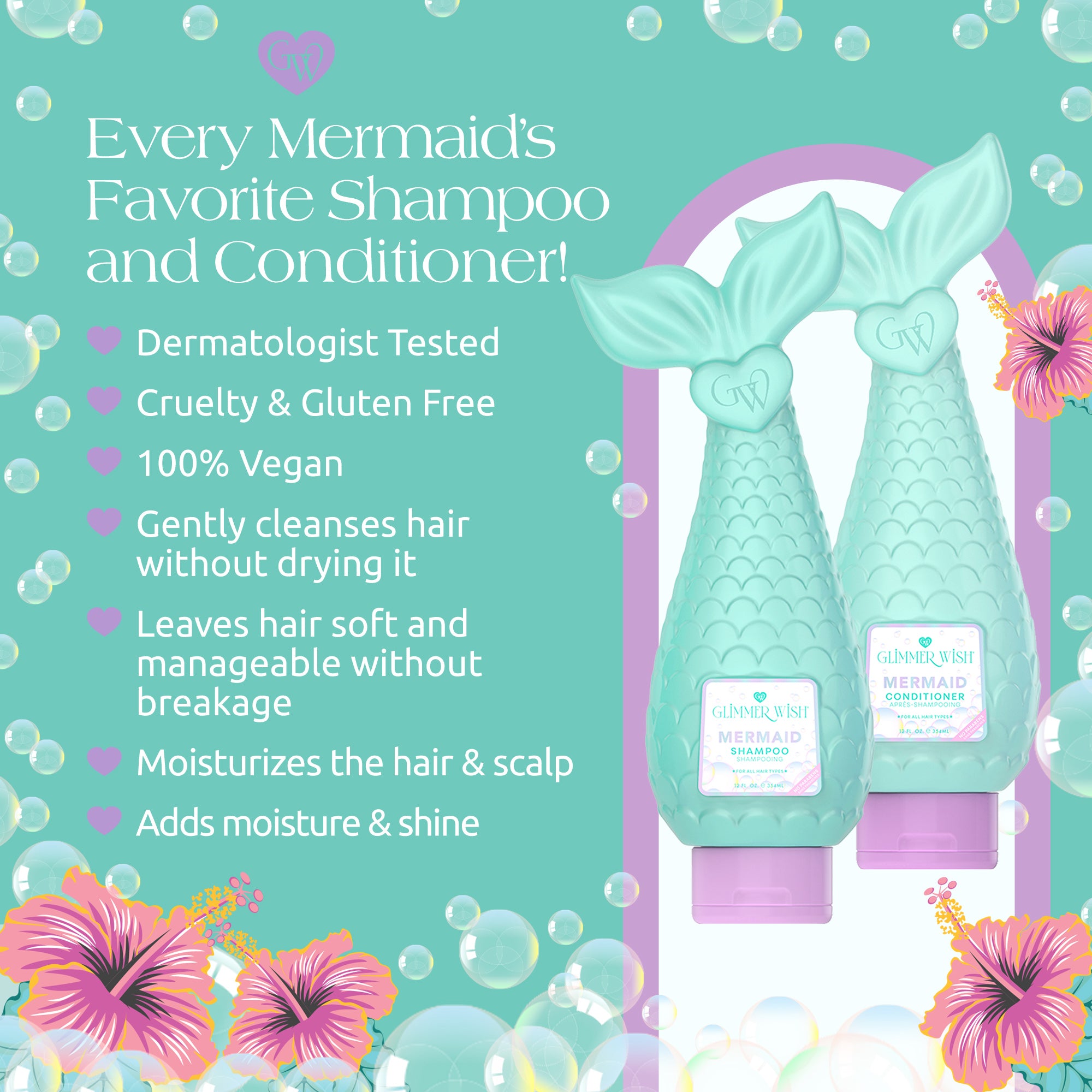 Mermaid Shampoo, Conditioner, and Body Wash 12oz Paraben Free Essential ...