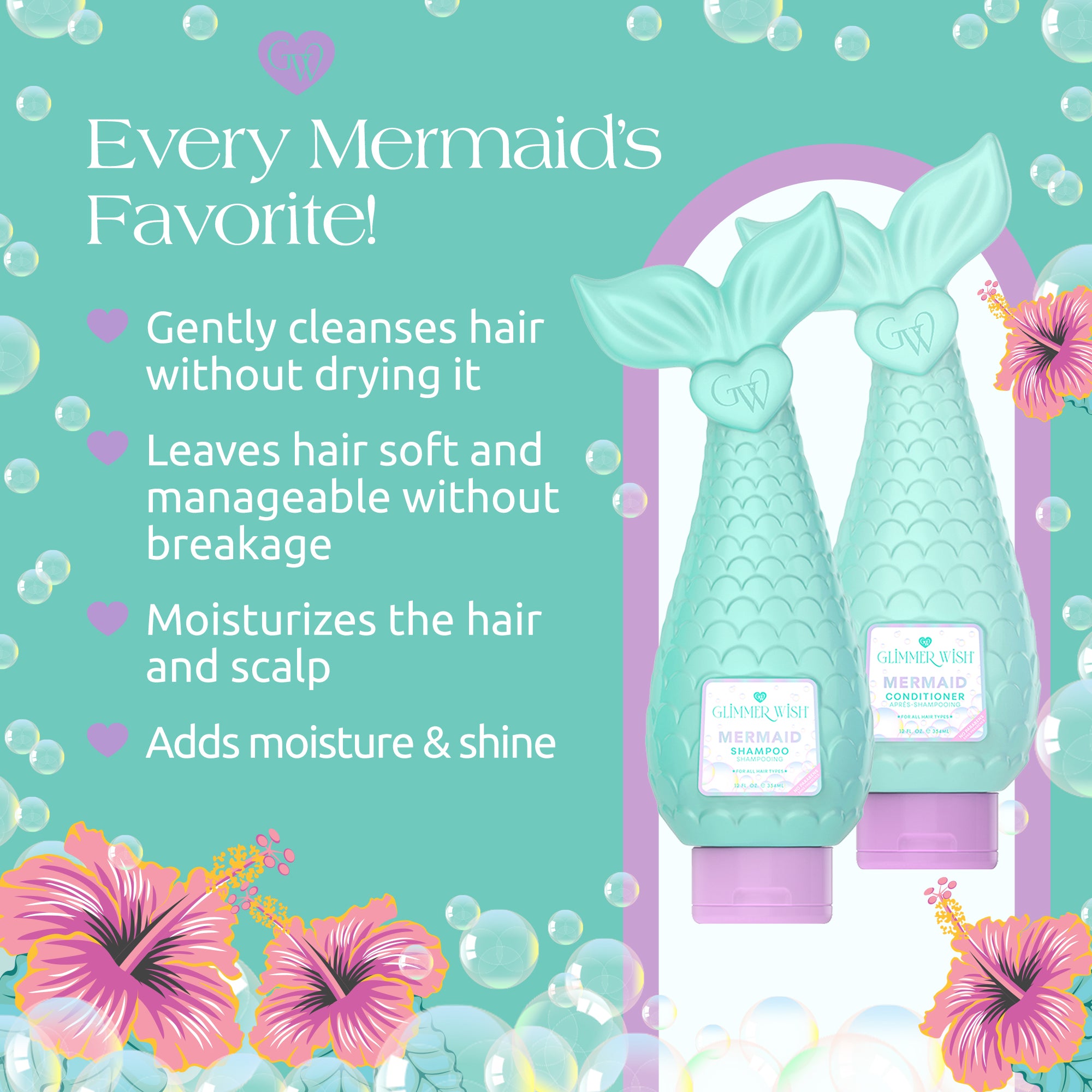 Mermaid Shampoo and Conditioner 12oz Paraben Free Hair Care Duo Glimmer ...