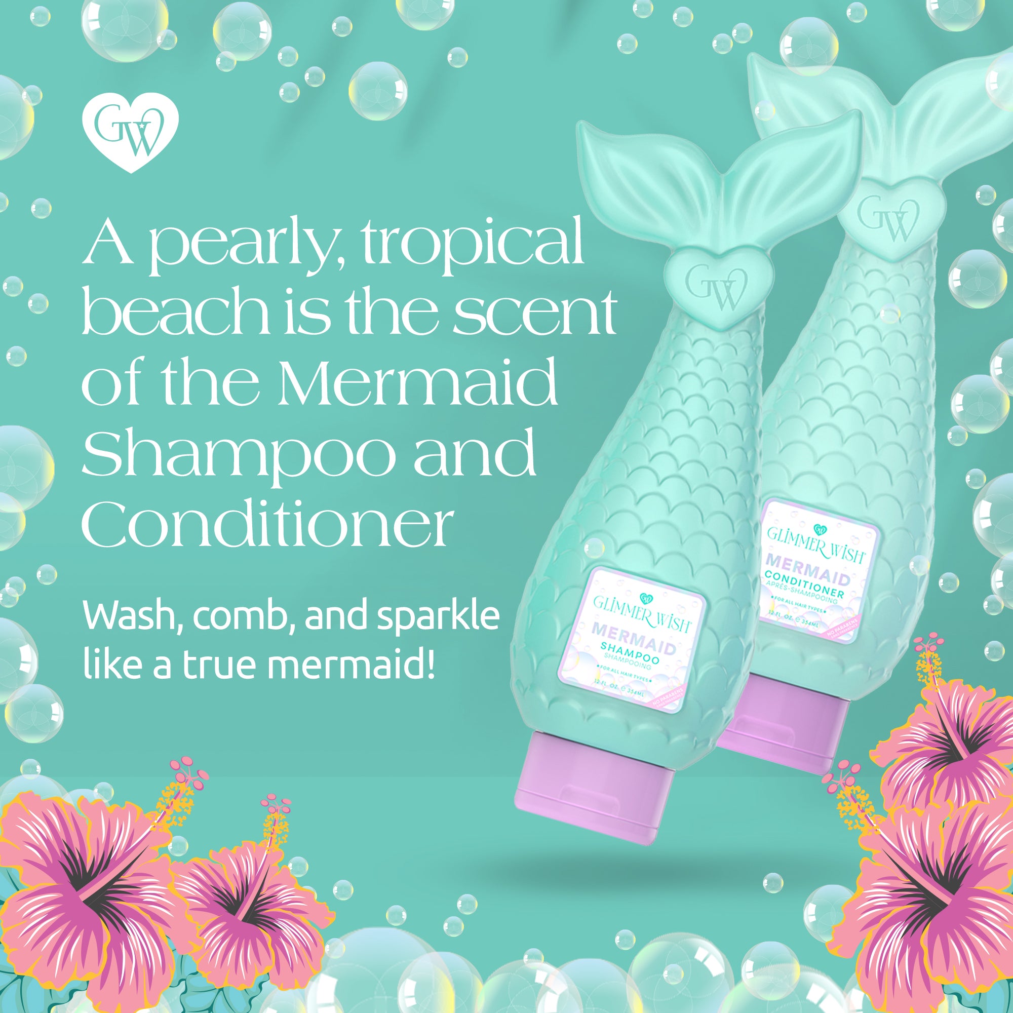 Mermaid Shampoo and Conditioner 12oz Paraben Free Hair Care Duo Glimmer ...
