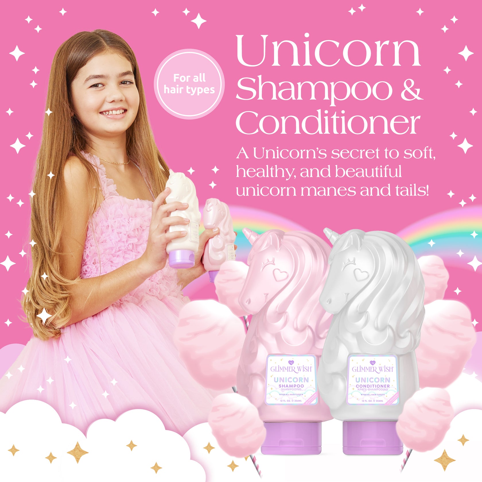 Unicorn Shampoo and Conditioner 12oz Paraben Free Hair Care Duo Glimmer ...