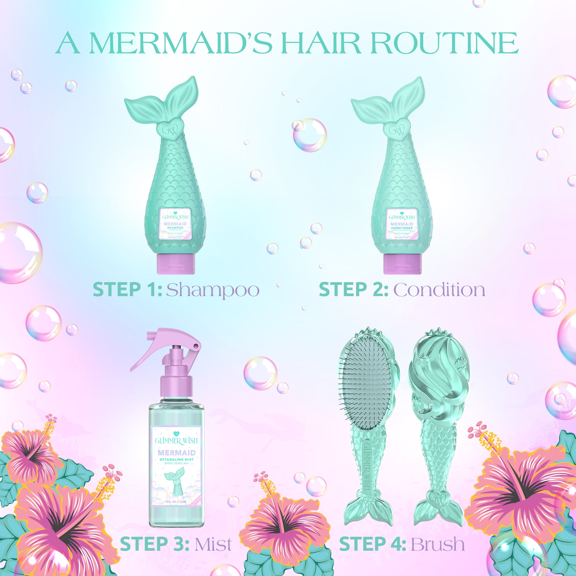 Mermaid Detangling Hair Brush Glimmer Wish